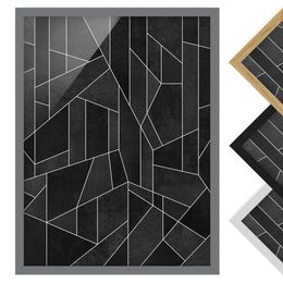 Bilderwelten Bild mit Rahmen - Hochformat Schwarz Wei&szlig; Geometrie Aquarell