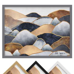 Bilderwelten Bild mit Rahmen - Querformat Goldene Berge Aquarell