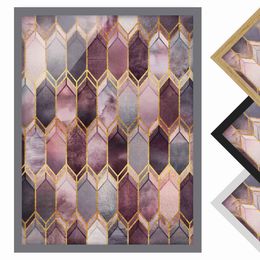 Bilderwelten Bild mit Rahmen - Hochformat Glasmalerei geometrisch Ros&eacute; Gold