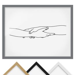 Bilderwelten Bild mit Rahmen - Querformat Freundschaftliche H&auml;nde Line Art