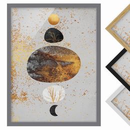 Bilderwelten Bild mit Rahmen - Hochformat Sonne und Mond in Goldglanz
