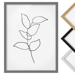 Bilderwelten Bild mit Rahmen - Hochformat Line Art Zweig Schwarz Wei&szlig;
