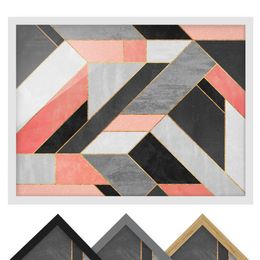 Bilderwelten Bild mit Rahmen originell rosa Abstrakt Aquarell - Geometrie Rosa und Gold - Geometrisch Wohnzimmer Schlafzimmer