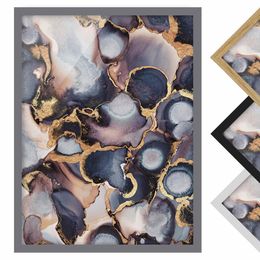 Bilderwelten Bild mit Rahmen - Hochformat Marmor Aquarell mit Gold