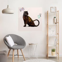 Bilderwelten Glasbild Tiere Fotomontage beige Glas Wandbild - Goldener Panther - Deko Wohnzimmer Schlafzimmer