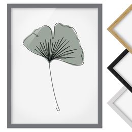 Bilderwelten Bild mit Rahmen - Hochformat Gingko Blatt Line Art