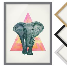 Bilderwelten Bild mit Rahmen - Hochformat Illustration Elefant vor Dreieck Malerei