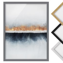 Bilderwelten Bild mit Rahmen - Hochformat Goldener Horizont Aquarell