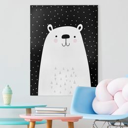 Bilderwelten Leinwandbild Kinderzimmer Tiere Schwarz-Wei&szlig; Tierpark mit Mustern - Eisb&auml;r - Leinwanddruck Hochformat modernes Babyzimmer Wandbild S-XXL