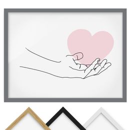 Bilderwelten Bild mit Rahmen - Querformat Hand mit Herz Line Art