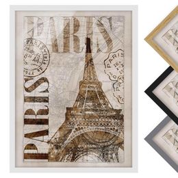 Bilderwelten Bild mit Rahmen Stadt braun Vintage inkl. Rahmung - Shabby Chic Collage - Paris - Paris Wohnzimmer Schlafzimmer