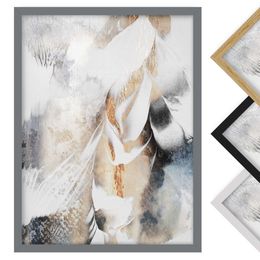 Bilderwelten Bild mit Rahmen - Hochformat Goldene abstrakte Wintermalerei
