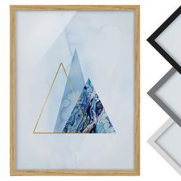 Bilderwelten Bild mit Rahmen - Hochformat Geometrie in Blau und Gold II