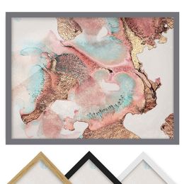 Bilderwelten Bild mit Rahmen - Querformat Goldenes Aquarell Ros&eacute;
