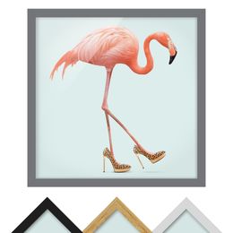 Bilderwelten Bild mit Rahmen - Quadrat Flamingo mit High Heels