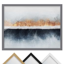 Bilderwelten Bild mit Rahmen - Querformat Goldener Horizont Aquarell