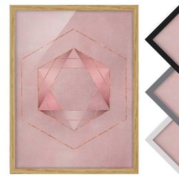 Bilderwelten Bild mit Rahmen - Hochformat Geometrie in Rosa und Gold I