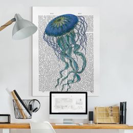 Bilderwelten Leinwandbild Tiere Illustration Kunstdruck blau - Tierlekt&uuml;re - Qualle - Spr&uuml;che XXL Wohnzimmer Schlafzimmer