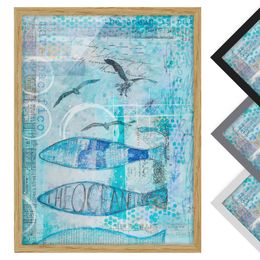 Bilderwelten Bild mit Rahmen - Hochformat Bunte Collage - Blaue Fische