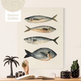 Bilderwelten Leinwandbild - Hochformat Vier Fische in Aquarell I