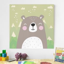Bilderwelten Leinwandbild Tiere Illustration Kunstdruck braun - B&auml;rchen - B&auml;r XXL Kinderzimmer Baby M&auml;dchen Jungen