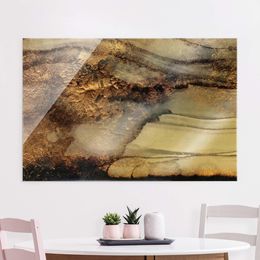 Bilderwelten Glasbild originell Abstrakt schwarz Aquarell - Goldener Marmor gemalt - Deko Wohnzimmer Schlafzimmer