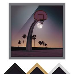 Bilderwelten Bild mit Rahmen - Quadrat Basketball mit Mond