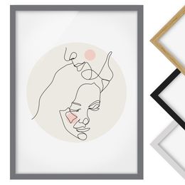 Bilderwelten Bild mit Rahmen - Hochformat Z&auml;rtliches Paar Line Art