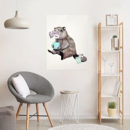 Bilderwelten Glasbild - Hochformat Illustration Biber mit Kaffeetasse