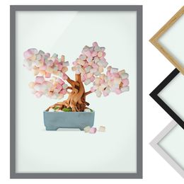 Bilderwelten Bild mit Rahmen - Hochformat Bonsai mit Marshmallows