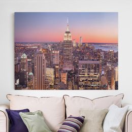 Bilderwelten Leinwandbild - Querformat Sonnenuntergang Manhattan New York City