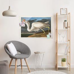 Bilderwelten Glasbild - Querformat Vintage Lehrtafel Gro&szlig;er wei&szlig;er Reiher