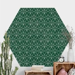 Bilderwelten Hexagon Tapete Vliestapete Vintage Wandtapete grau - Smaragd Art Deco Linienmuster - Geometrisch Wohnzimmer Schlafzimmer