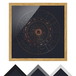 Bilderwelten Bild mit Rahmen - Quadrat Astrologie Die 12 Sternzeichen Blau Gold