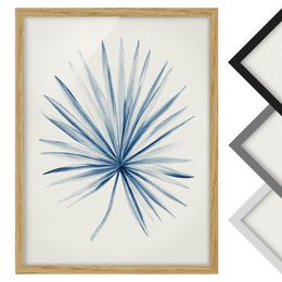 Bilderwelten Bild mit Rahmen - Hochformat Zeichnung Tropische F&auml;cherpalme in Indigo