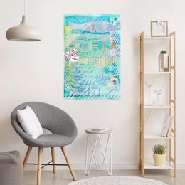 Bilderwelten Glasbild - Hochformat Bunte Collage - Fische und Punkte
