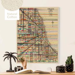 Bilderwelten Leinwandbild - Hochformat Moderne Karte von Chicago