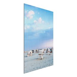Bilderwelten Alu Dibond Outdoor Bild Strand blau Motiv wetterfest - Strandk&ouml;rbe an der Nordsee - D&uuml;nen Wohnzimmer Schlafzimmer
