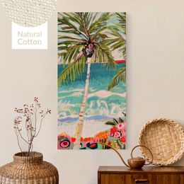 Bilderwelten Leinwandbild - Hochformat Palme mit pinken Blumen I