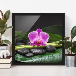 Bilderwelten Bild mit Rahmen Gr&uuml;ner Bambus mit Orchideenbl&uuml;te
