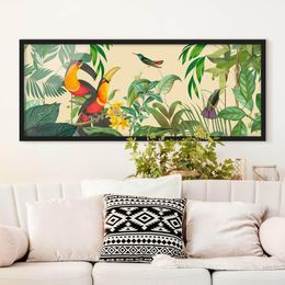 Bilderwelten Bild mit Rahmen Vintage Collage - V&ouml;gel im Dschungel