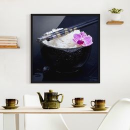 Bilderwelten Bild mit Rahmen Reisschale mit Orchidee