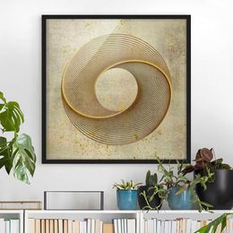 Bilderwelten Bild mit Rahmen Line Art Kreisspirale Gold