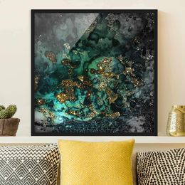 Bilderwelten Bild mit Rahmen Goldene Meeres-Inseln Abstrakt
