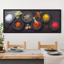Bilderwelten Bild mit Rahmen Schwarze Schalen mit Gew&uuml;rzen