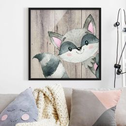 Bilderwelten Bild mit Rahmen Aquarell Waschb&auml;r auf Holz