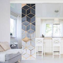 Bilderwelten Schiebegardine Blau Wei&szlig; goldene Geometrie