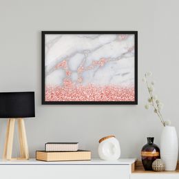Bilderwelten Bild mit Rahmen Marmoroptik mit Rosa Konfetti