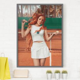 Bilderwelten Bild mit Rahmen originell orange Vintage inkl. Rahmung - Tennis Venus - Lustig Wohnzimmer Schlafzimmer