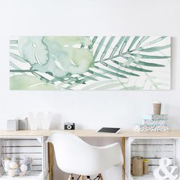 Bilderwelten Leinwandbild - Panorama Palmwedel in Wasserfarbe I